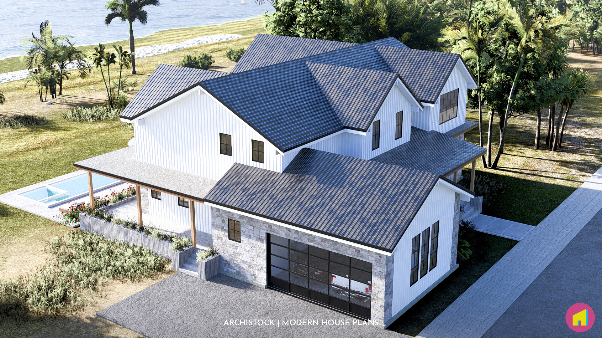 Transitional Modern Craftsman-style House Plan - ANK STUDIO House Plans