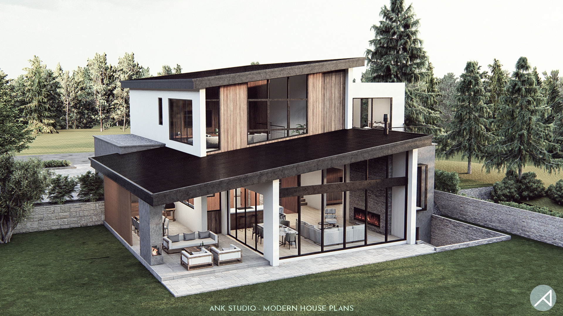 5-Bedroom Mid-Century Modern Contemporary House Plan - ANK STUDIO House Plans