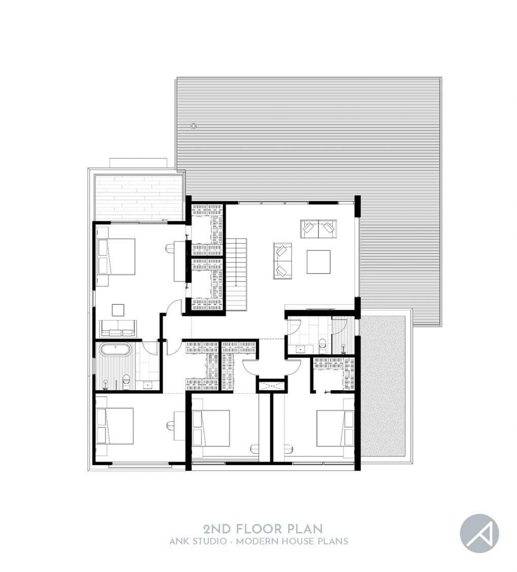 5-Bedroom Mid-Century Modern Contemporary House Plan - ANK STUDIO House ...