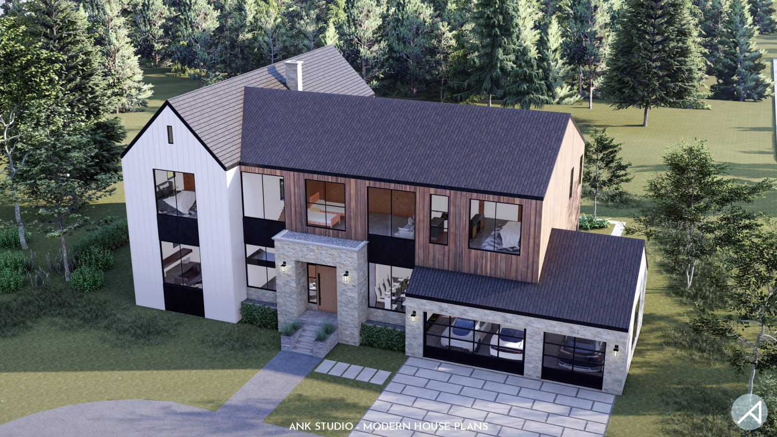 6-Bedroom Modern Farmhouse Plan for Spacious Living - ANK STUDIO House ...