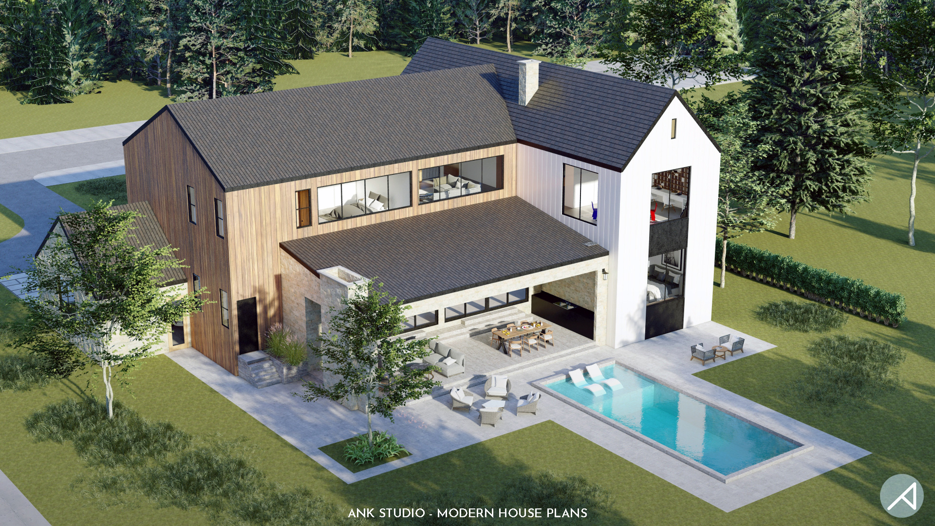6-Bedroom Modern Farmhouse Plan for Spacious Living - ANK STUDIO House ...
