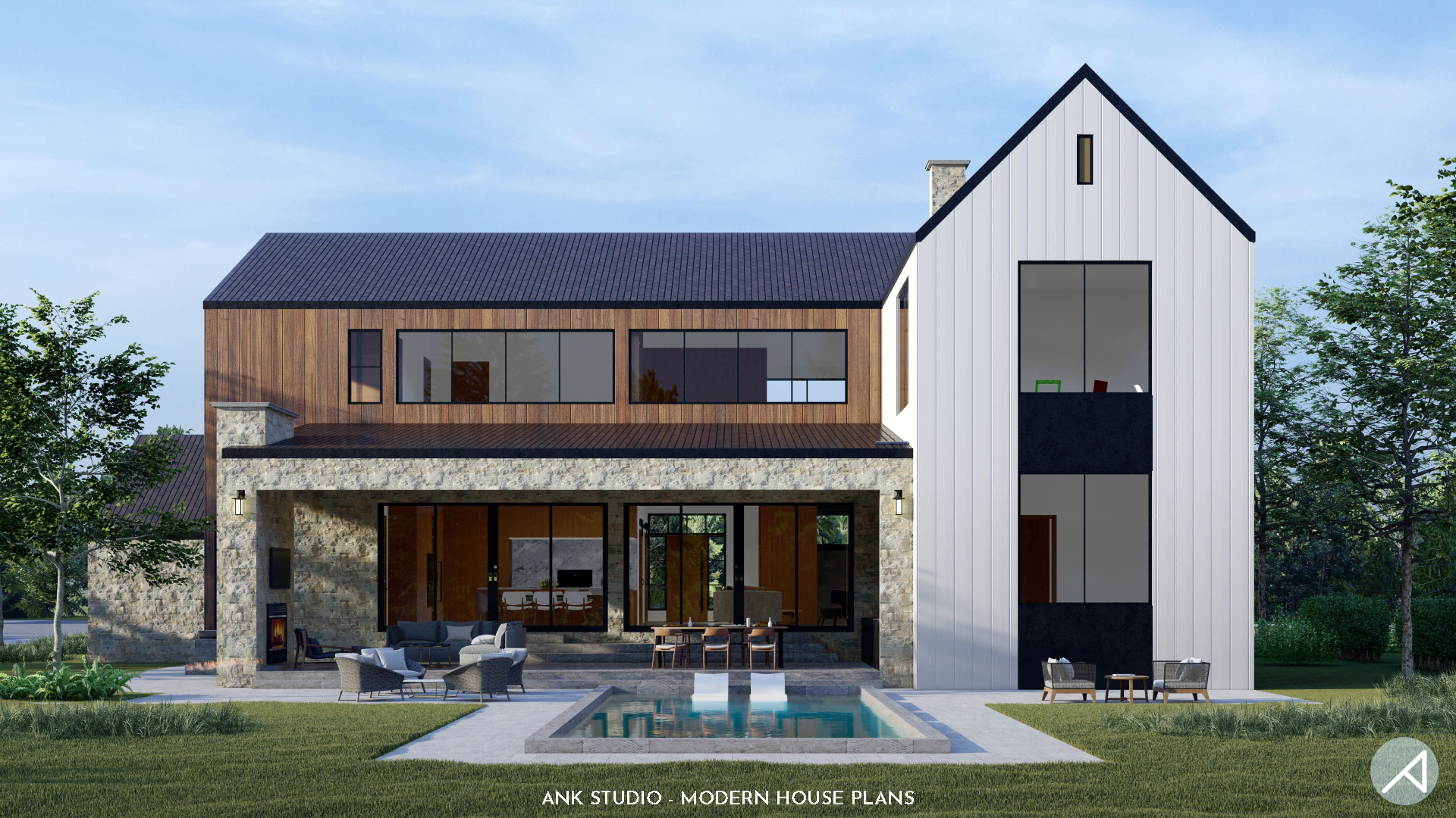 6-Bedroom Modern Farmhouse Plan for Spacious Living - ANK STUDIO House ...