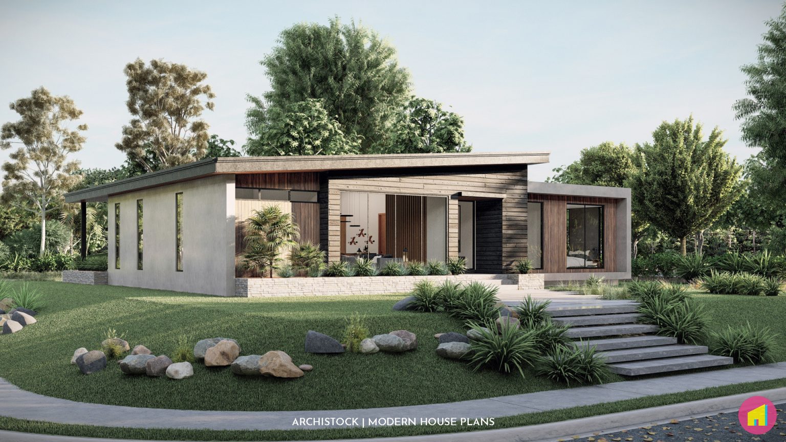 Mid-Century Modern Home, One-story House Concept - Modern House Plans