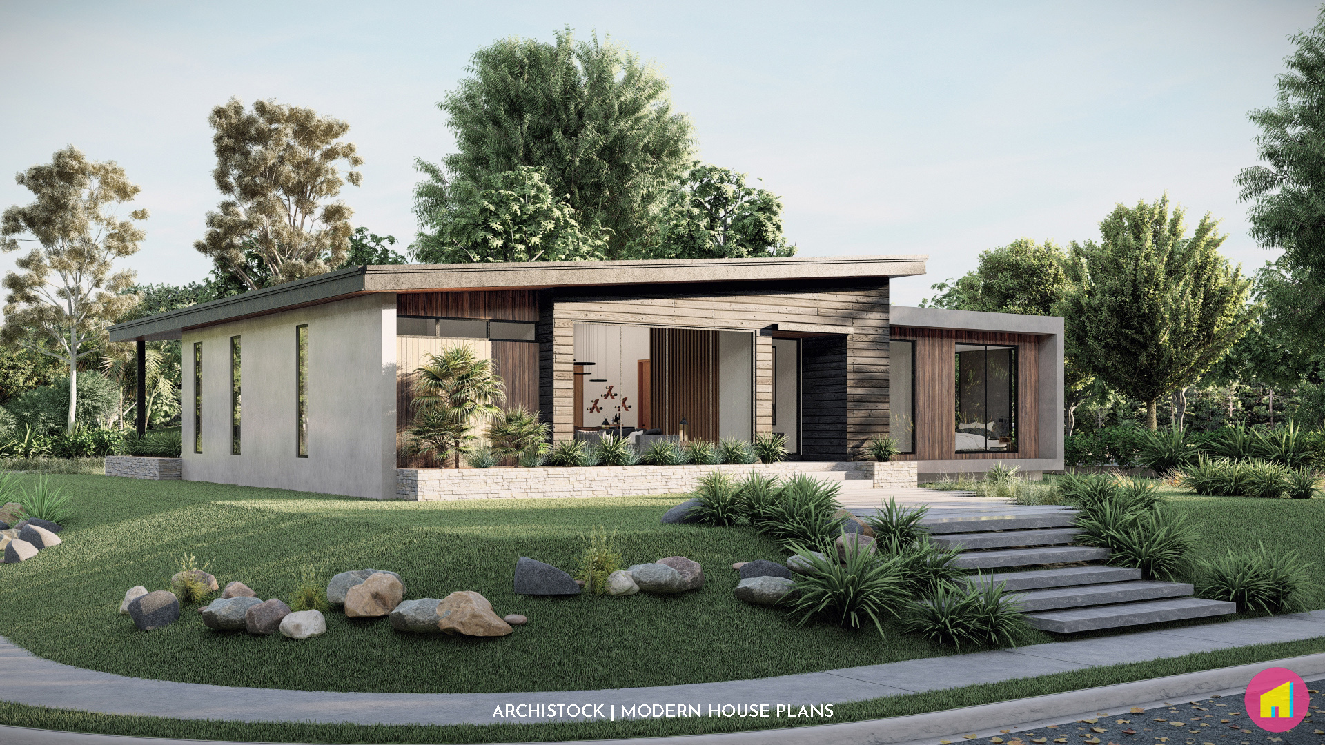 Mid-Century Modern Home, One-story House Concept - Modern House Plans