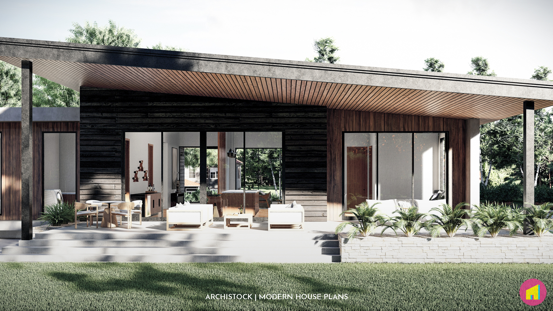Mid-Century Modern Home, One-story House Concept - Modern House Plans