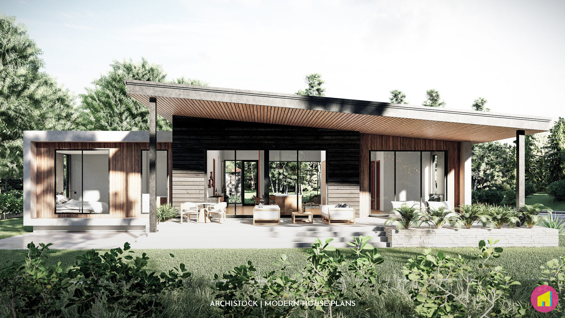 Mid-Century Modern Home, One-story House Concept - Modern House Plans