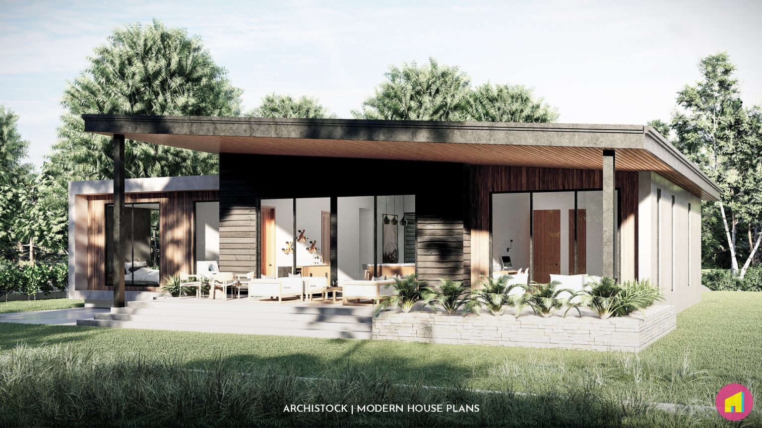 Mid-Century Modern Home, One-story House Concept - Modern House Plans