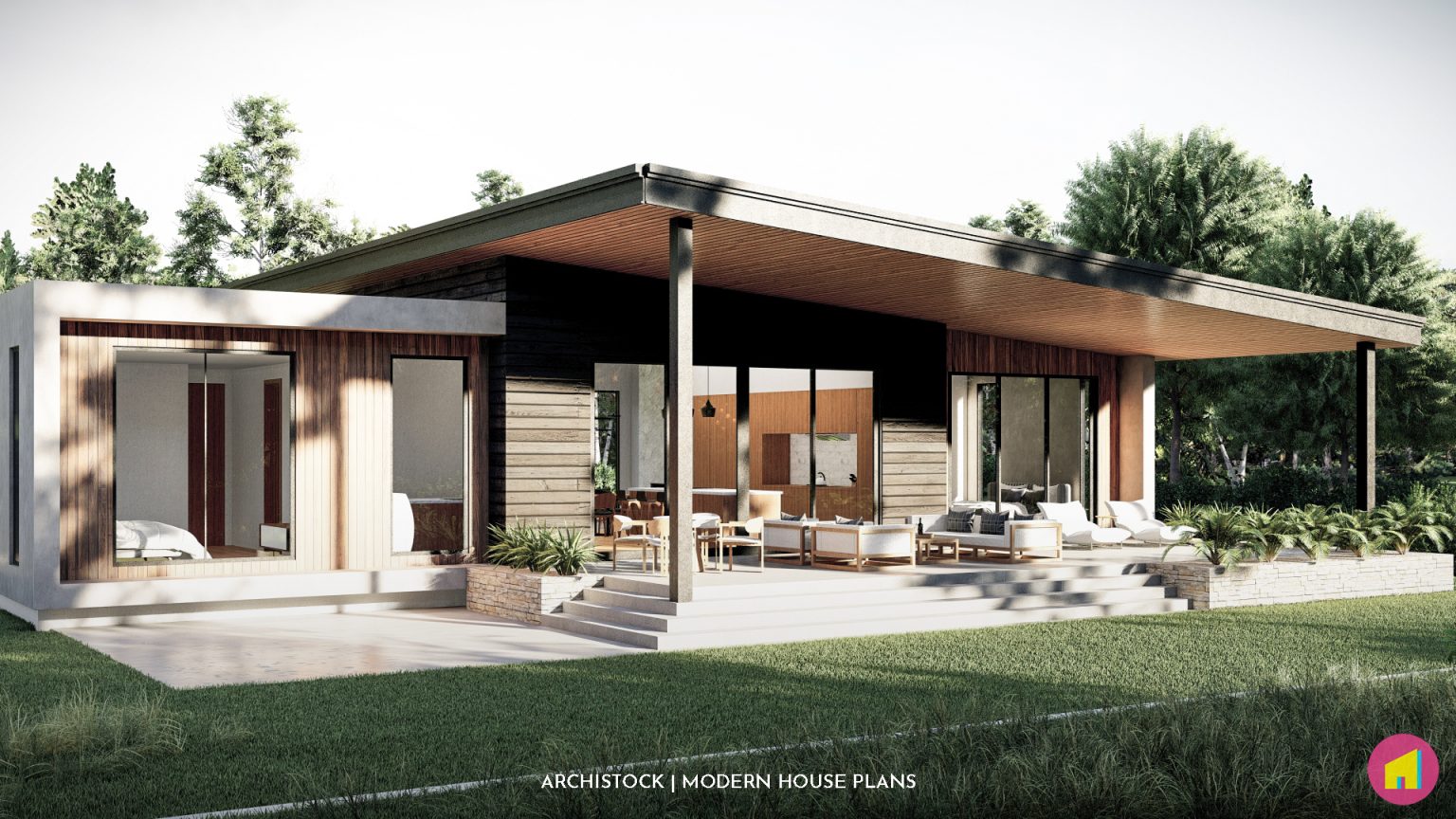 Mid-Century Modern Home, One-story House Concept - Modern House Plans