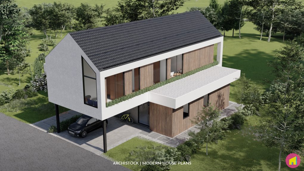 2,400 sq ft Minimalist Pitched-Roof House Plan - ANK STUDIO House Plans