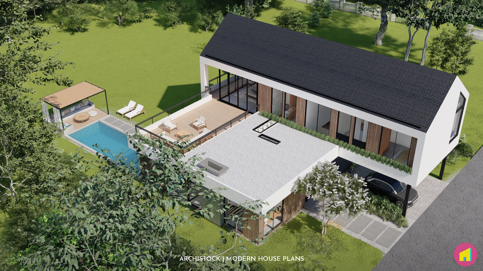 2,400 sq ft Minimalist Pitched-Roof House Plan - ANK STUDIO House Plans