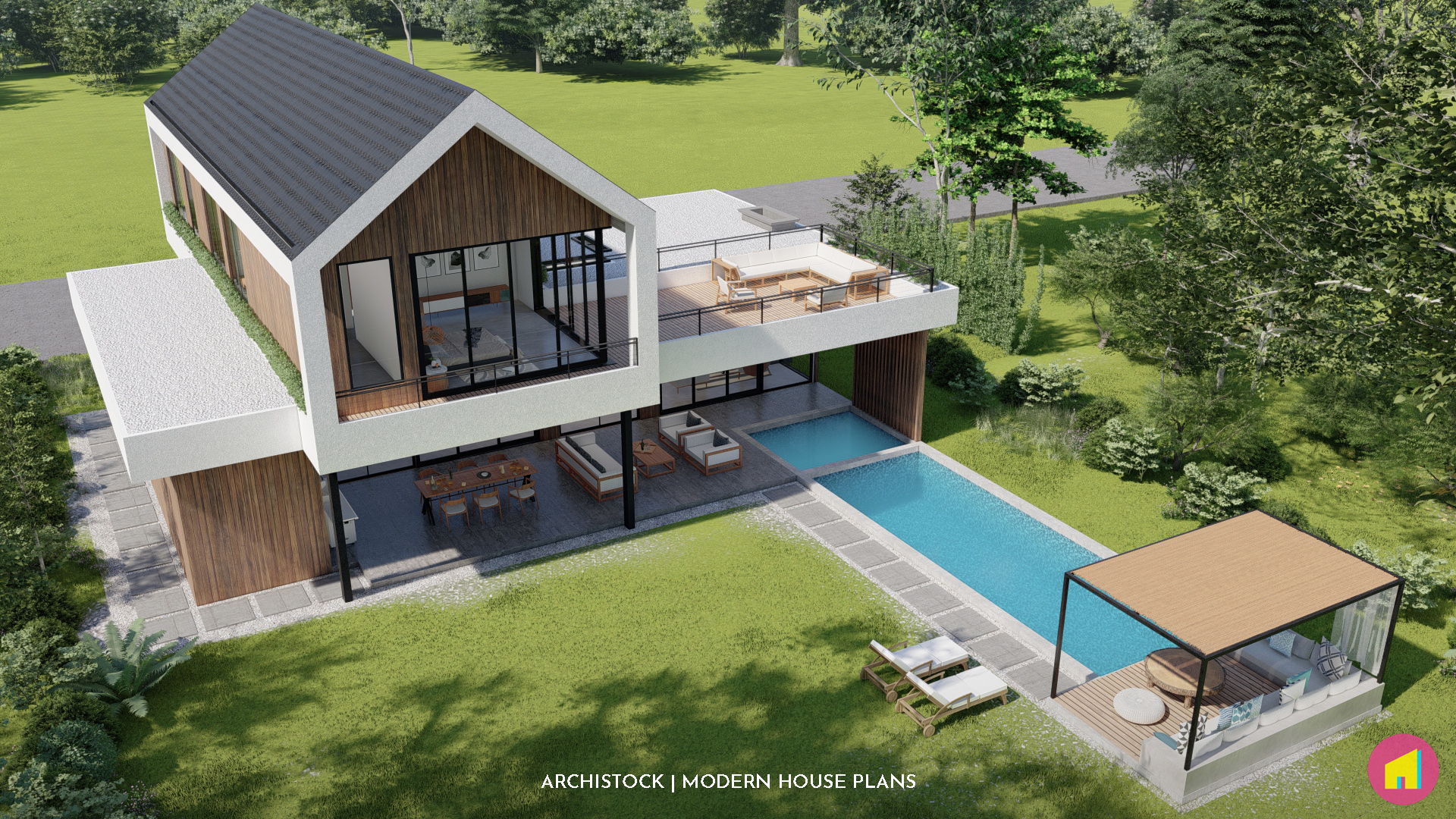 2,400 sq ft Minimalist Pitched-Roof House Plan - ANK STUDIO House Plans