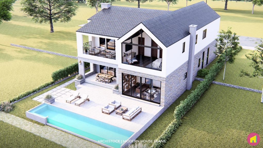 Narrow Lot Scandinavian Farmhouse - ANK STUDIO House Plans