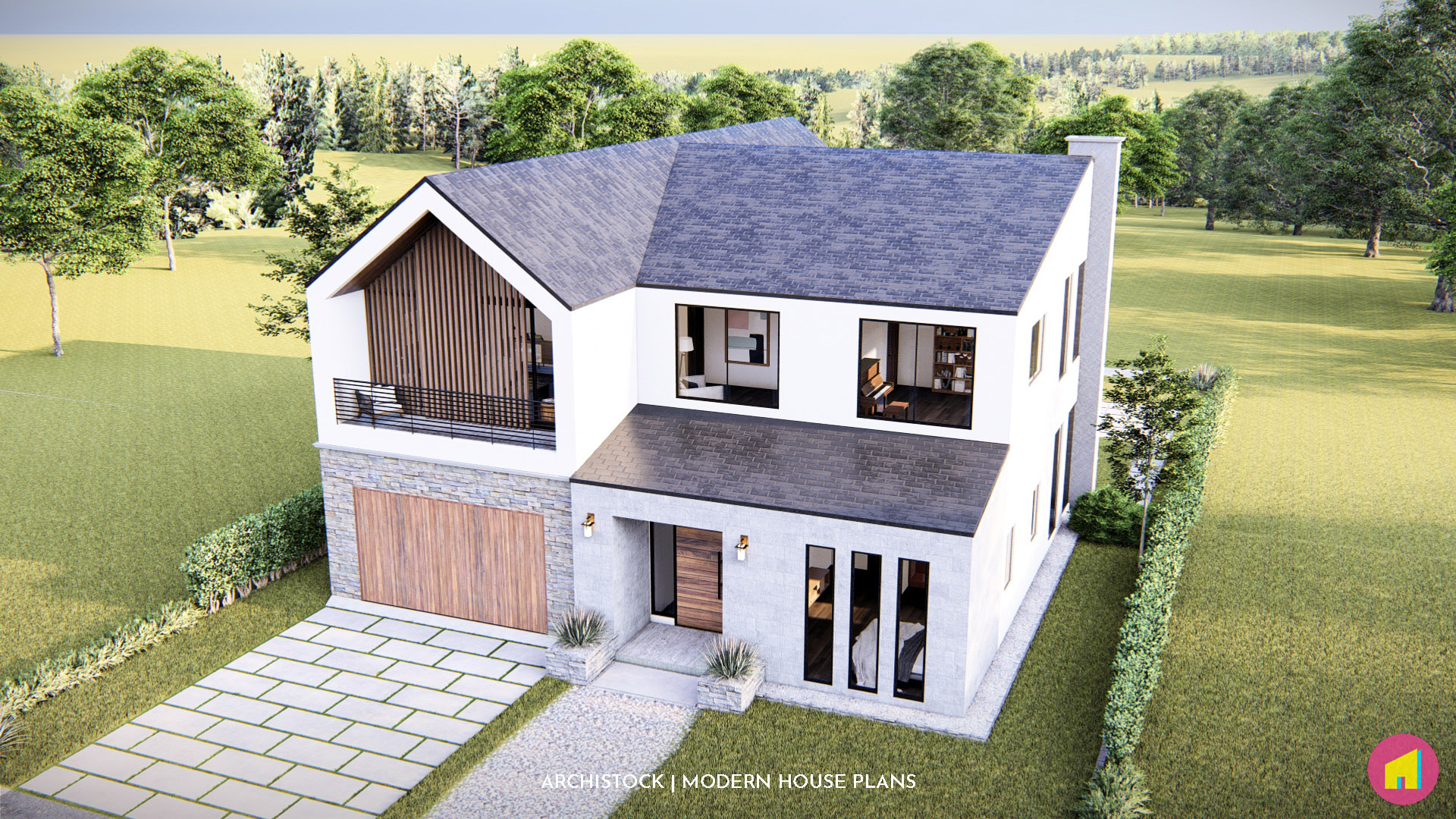 Narrow Lot Scandinavian Farmhouse - ANK STUDIO House Plans