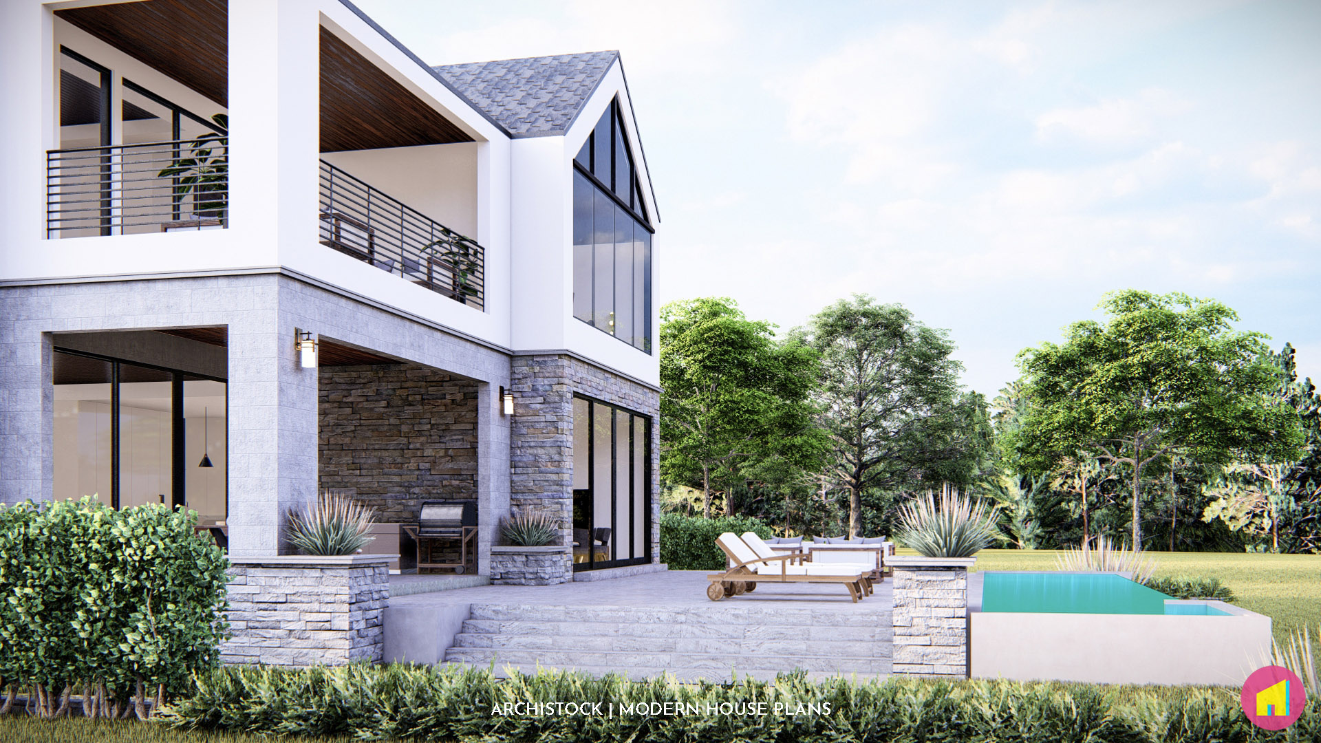 Narrow Lot Scandinavian Farmhouse - ANK STUDIO House Plans