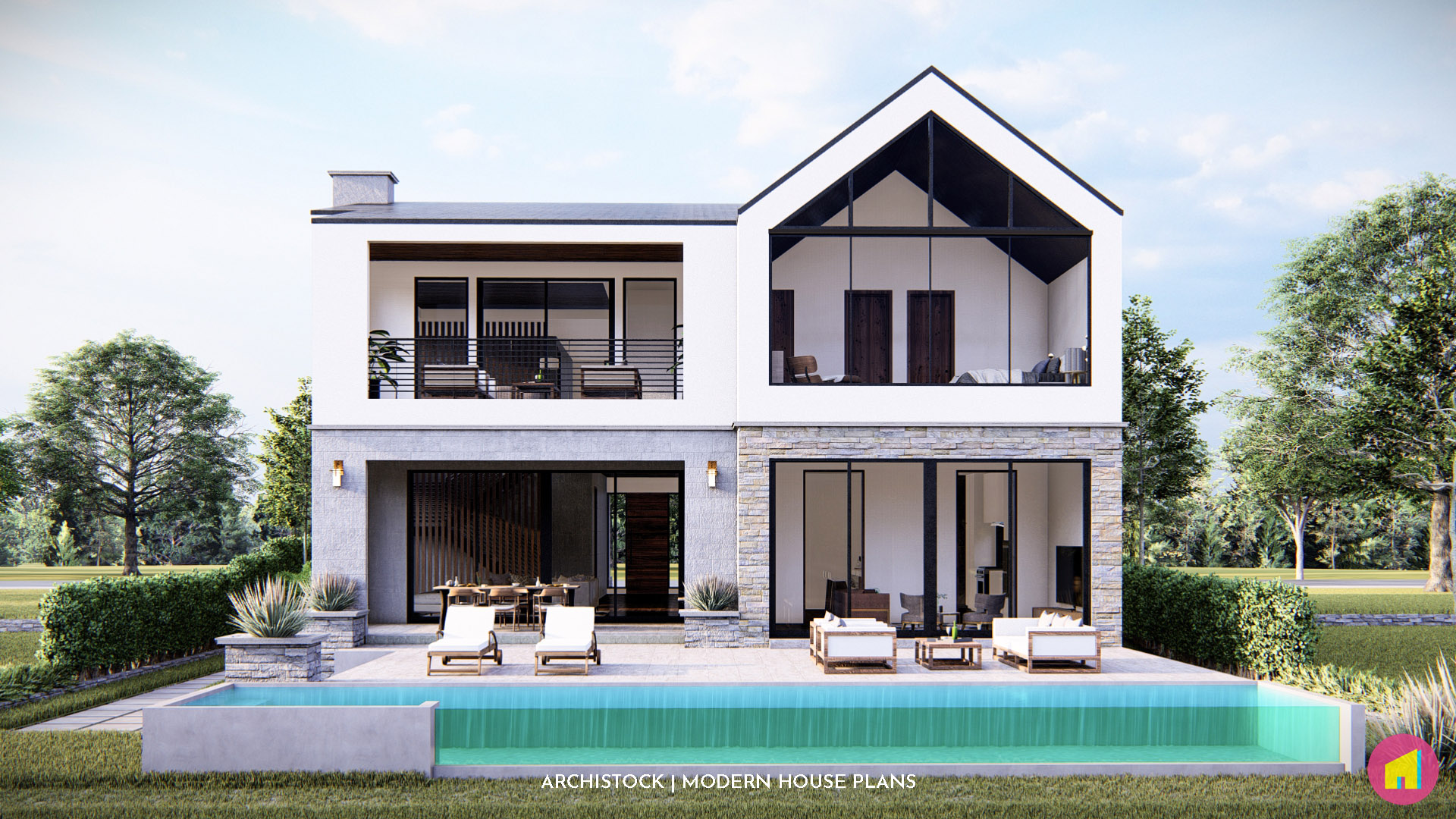 Narrow Lot Scandinavian Farmhouse - ANK STUDIO House Plans